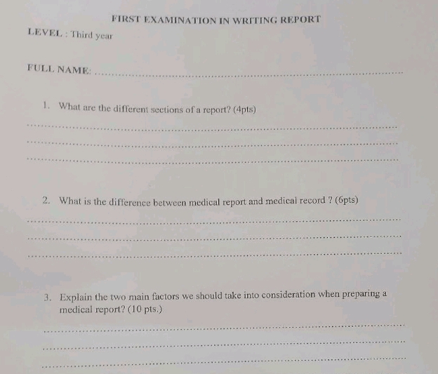 FIRST EXAMINATION IN WRITING REPORT LEVEL | StudyX