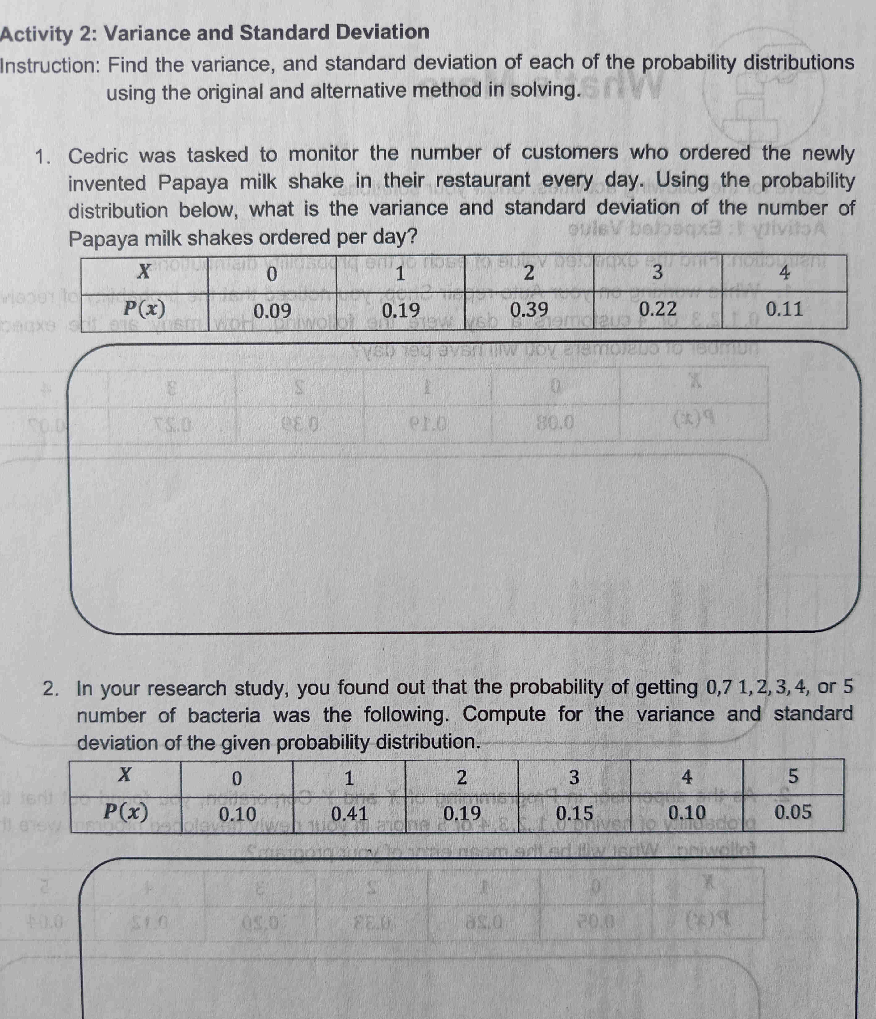 Activity 2 Variance and Standard | StudyX