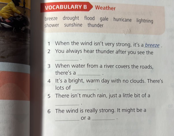 VOCABULARY B Weather breeze drought flood | StudyX