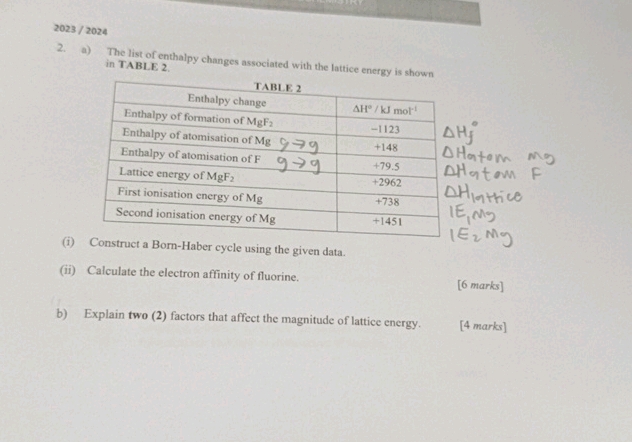 2 a) The list of enthalpy changes associated | StudyX