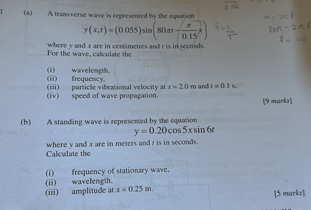 1 (a) A transverse wave is represented by | StudyX