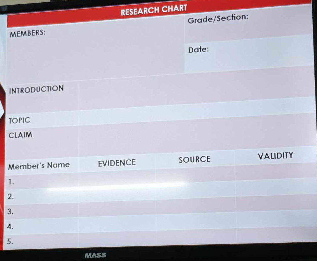 RESEARCH CHART MEMBERS Grade/Section | StudyX