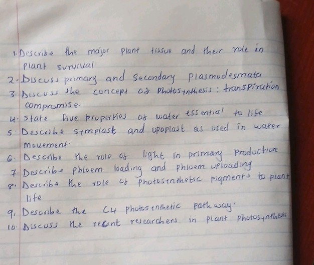 1 Describe the major plant tissue and their | StudyX