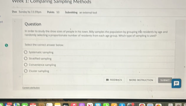Week 1 Comparing Sampling Methods Due Sunday | StudyX