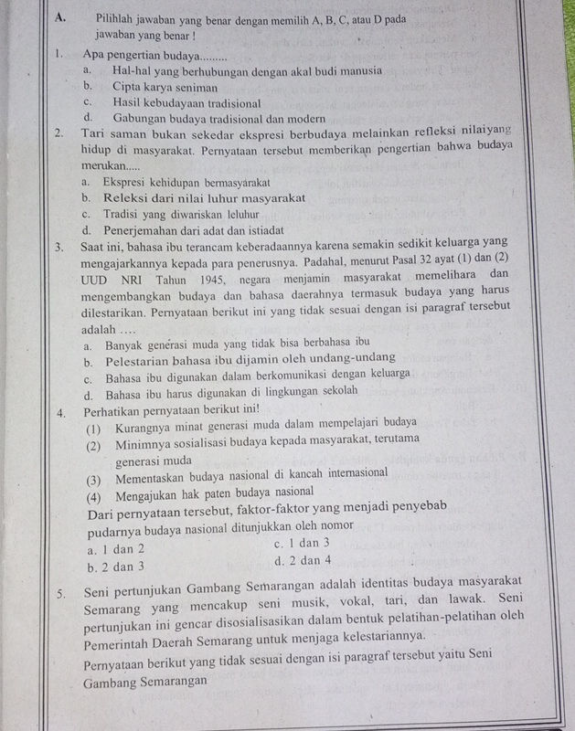 A Pilihlah jawaban yang benar dengan memilih | StudyX