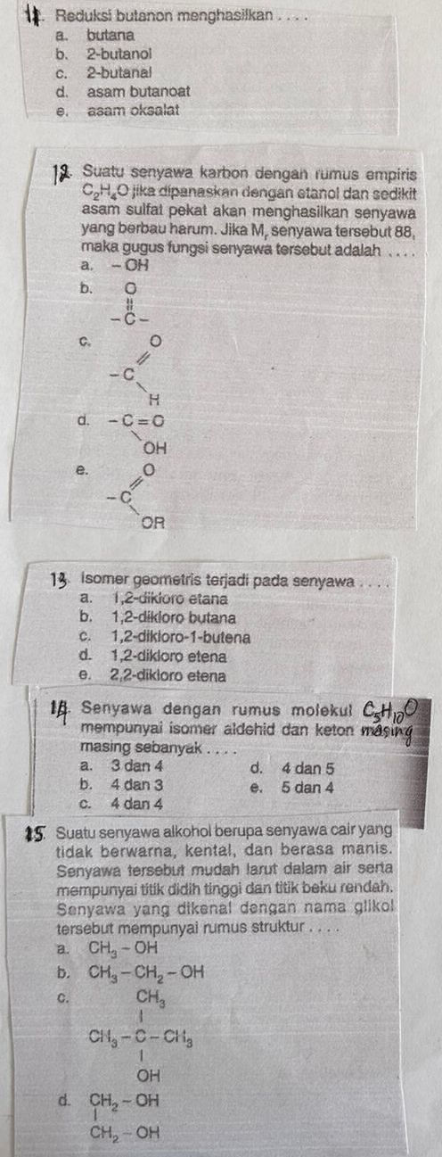 Reduksi butanon menghasilkan a butana b | StudyX