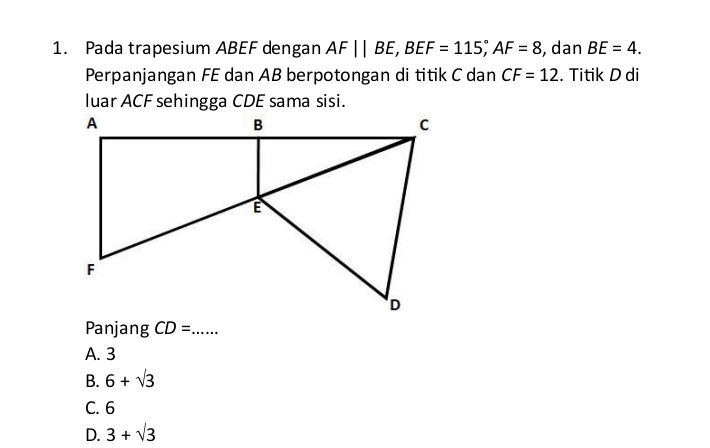 1 Pada trapesium ABEF dengan AF BE BEF = | StudyX