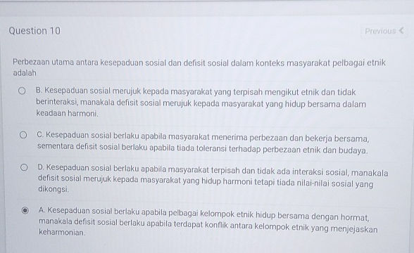 Question 10 Previous Perbezaan utama antara | StudyX