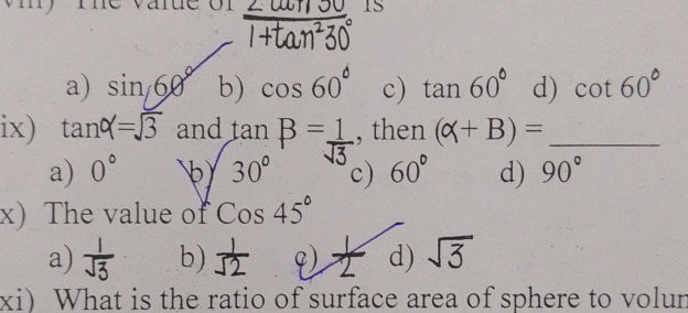 1+tan 30 IS a) sin 60 b) cos 60 c) tan 60 d) | StudyX