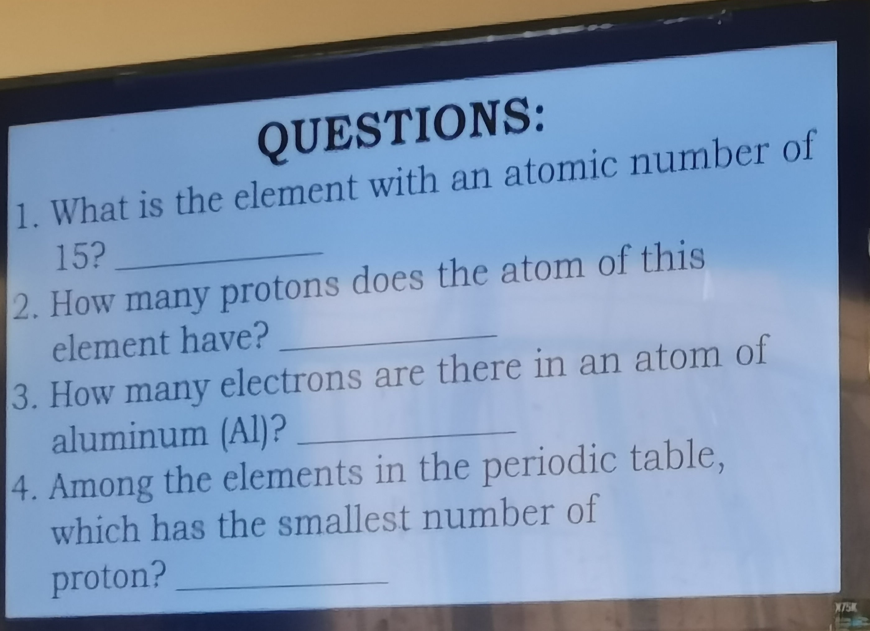 QUESTIONS 1 What is the element with an | StudyX