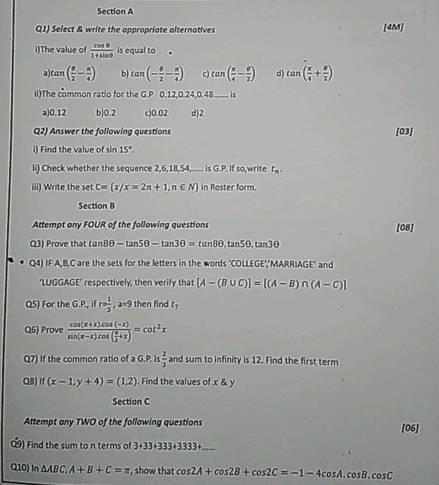 Section A Q1) Select write the appropriate | StudyX