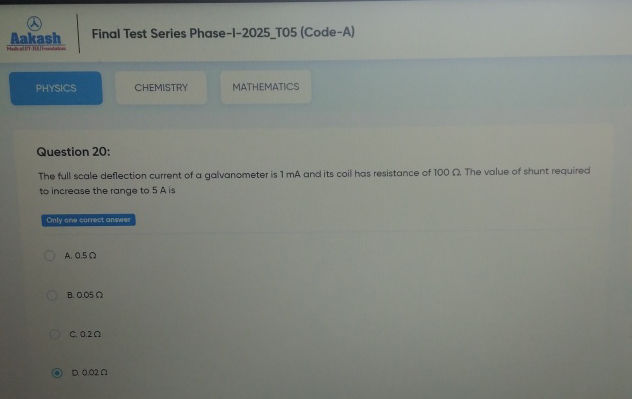 Question 20 The full scale deflection | StudyX