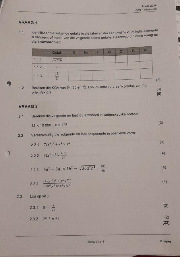 VRAAG 1 11 Identifiseer die volgende getalle | StudyX