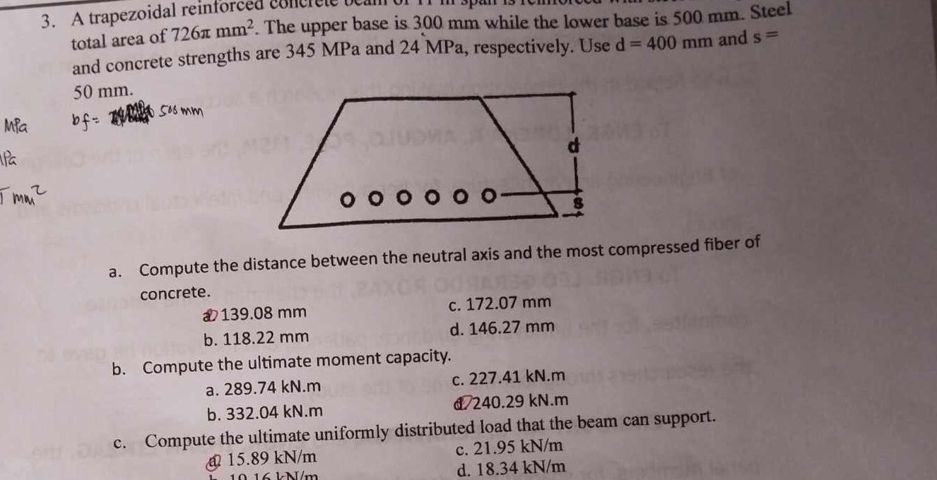 3 A trapezoidal reinforced concrete beam of