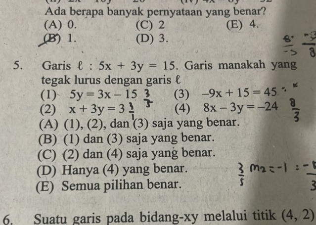 5 Garis 5x + 3y = 15 Garis manakah yang | StudyX