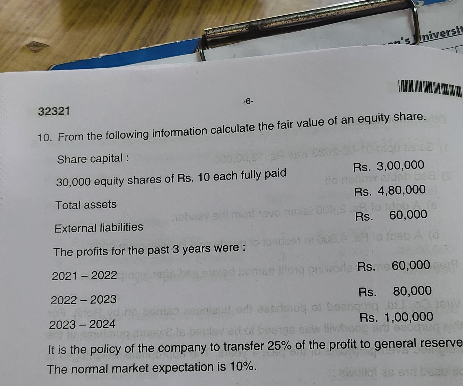 10 From the following information calculate | StudyX
