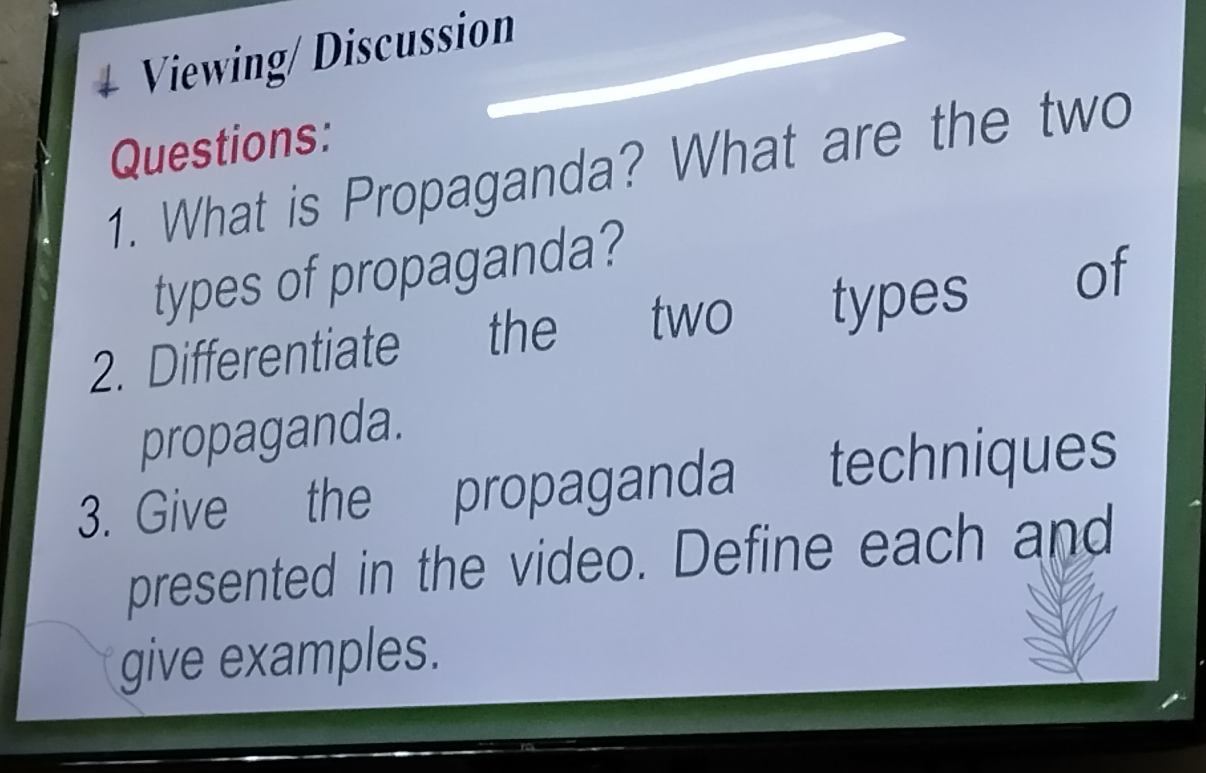 Viewing/Discussion Questions 1 What is | StudyX