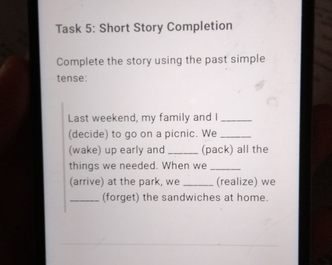 Task 5 Short Story Completion Complete the