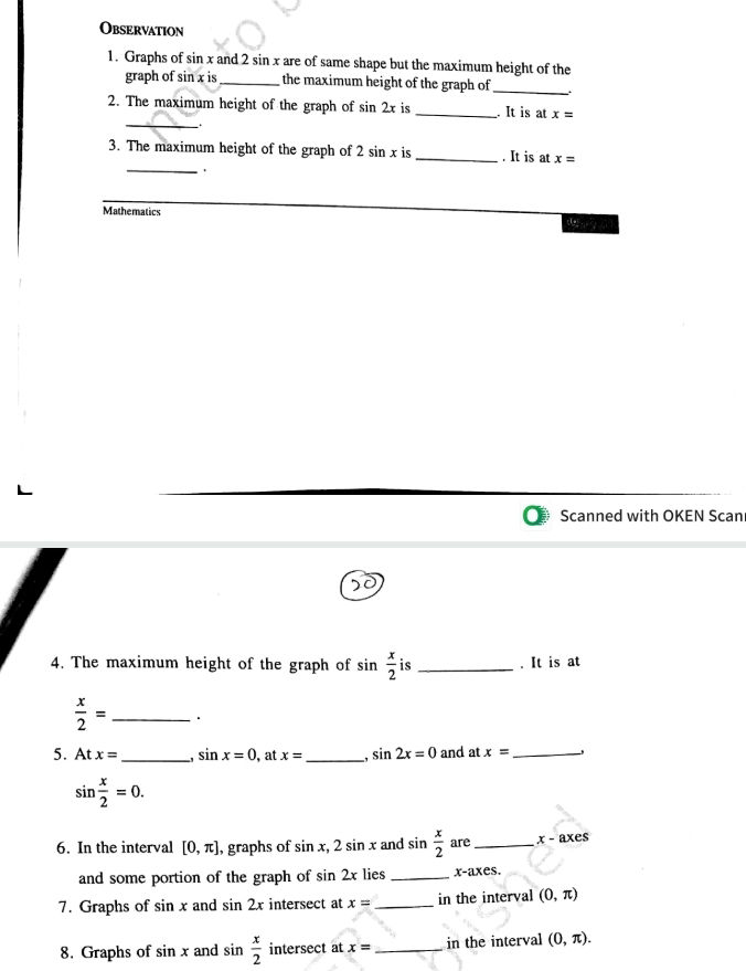 OBSERVATION1 Graphs of sin x and 2 sin x are