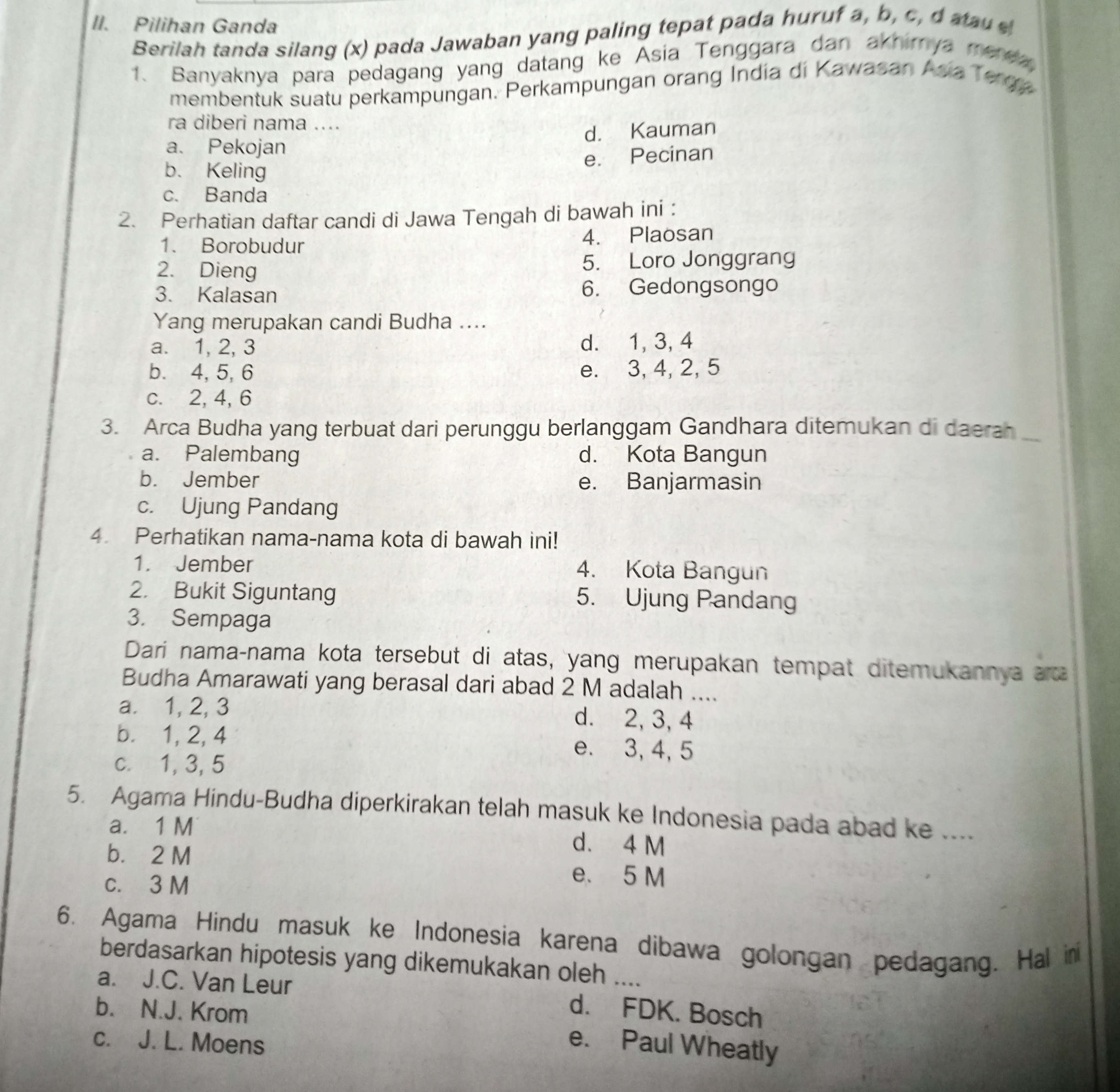 II Pilihan Ganda Berilah tanda silang (x) | StudyX