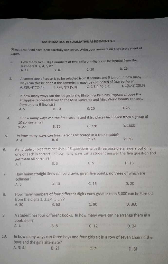 MATHEMATICS 10 SUMMATIVE ASSESSMENT | StudyX