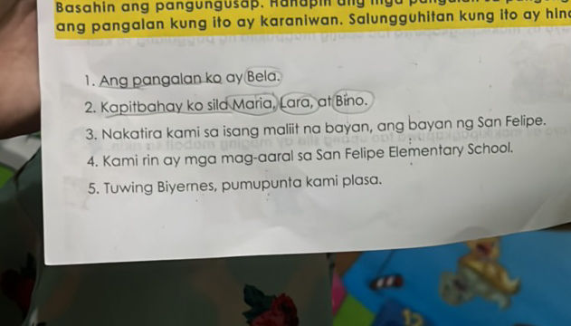 Basahin ang pangungusap Hanapin ang mga | StudyX