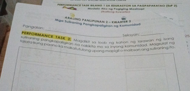 PERFORMANCE TASK 2 Magdikit sa loob ng kahon | StudyX