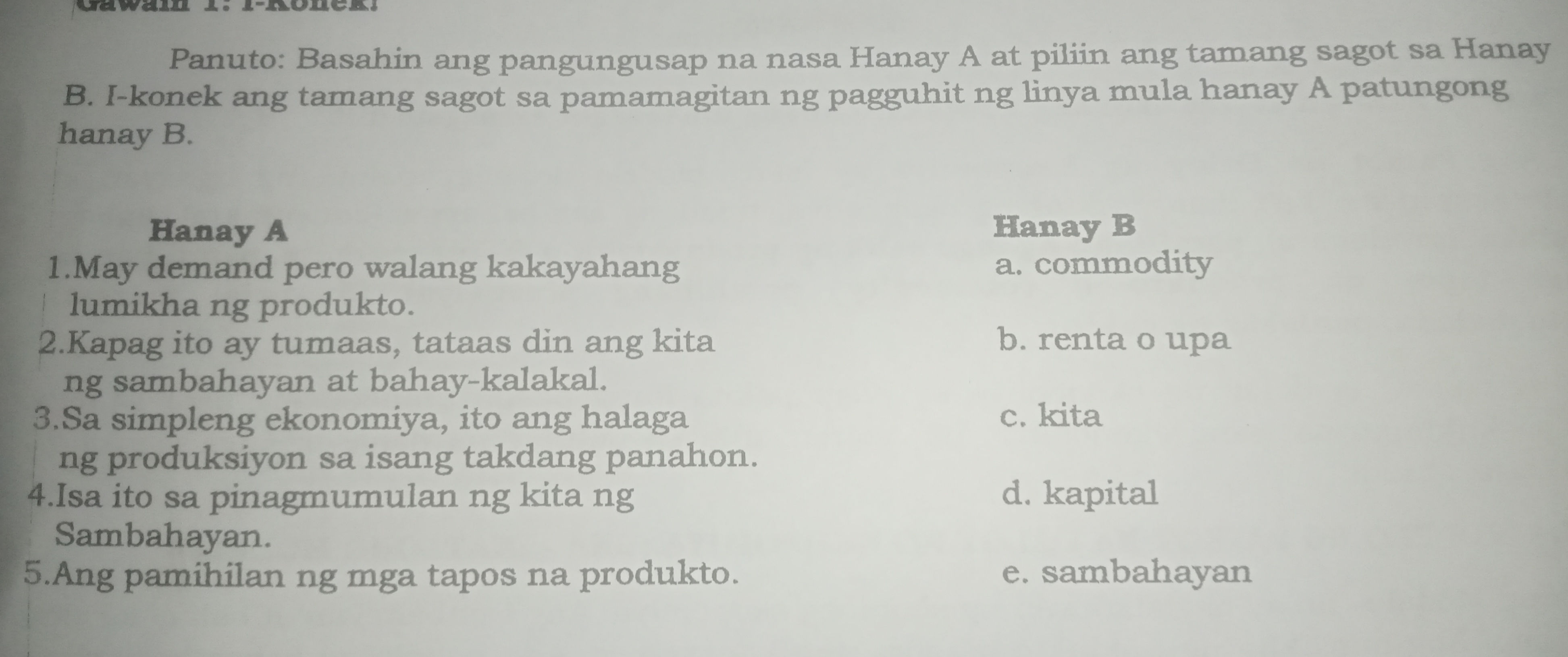 Panuto Basahin ang pangungusap na nasa Hanay