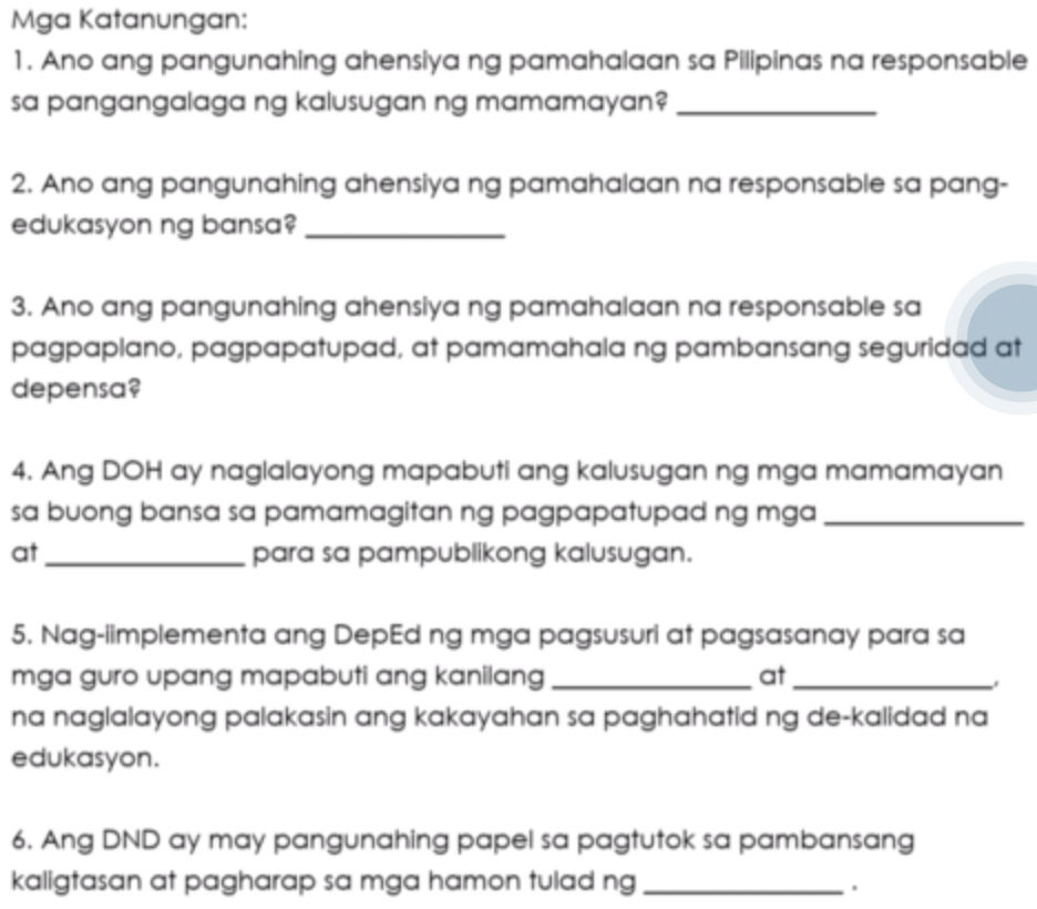 Mga Katanungan 1 Ano ang pangunahing | StudyX