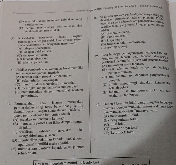 62 Revolusi Belajar KODING Sosiologi 12 SMA | StudyX