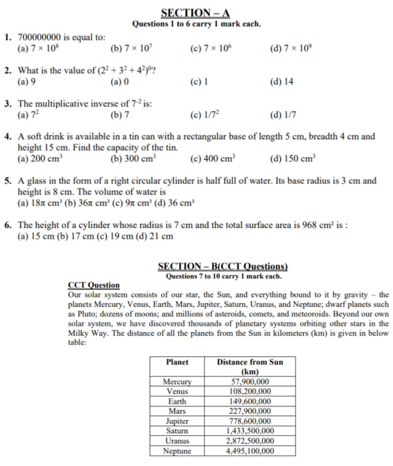 SECTION -A Questions 1 to 6 carry 1 mark | StudyX