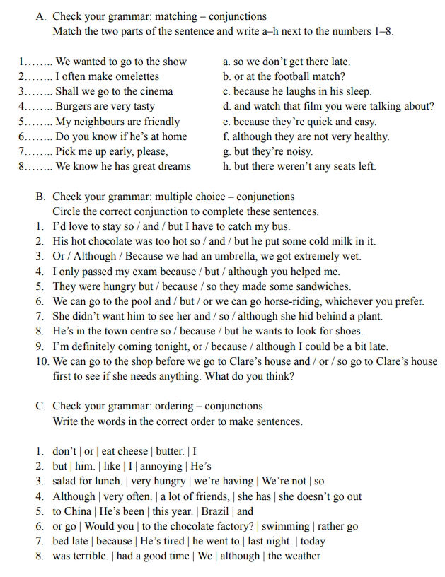 A Check your grammar matching - conjunctions | StudyX