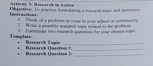 Activity 3 Research in Action Objective To | StudyX