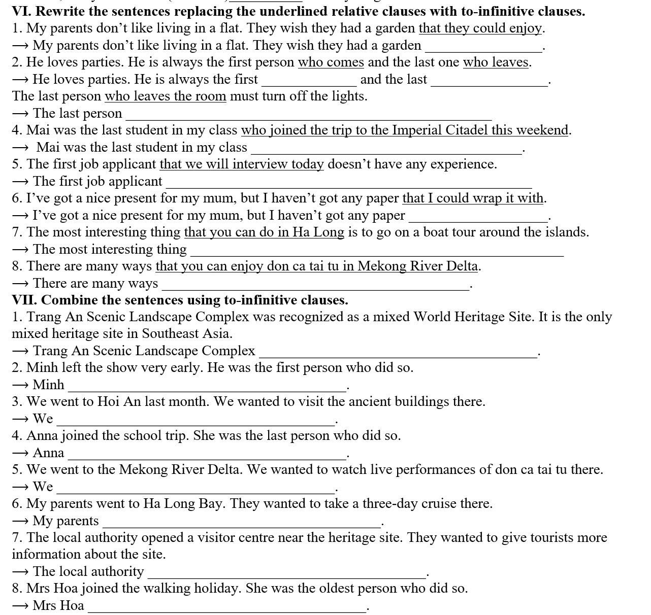 VI Rewrite the sentences replacing the | StudyX