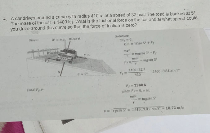 4 A car drives around a curve with radius | StudyX