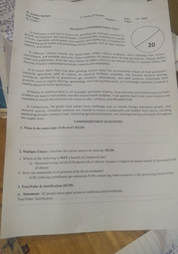 READING COMPREHENSION TEXT 1) Food plays a | StudyX