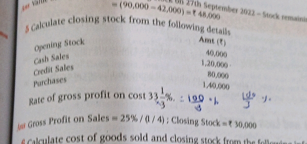 5 Calculate closing stock from the following | StudyX