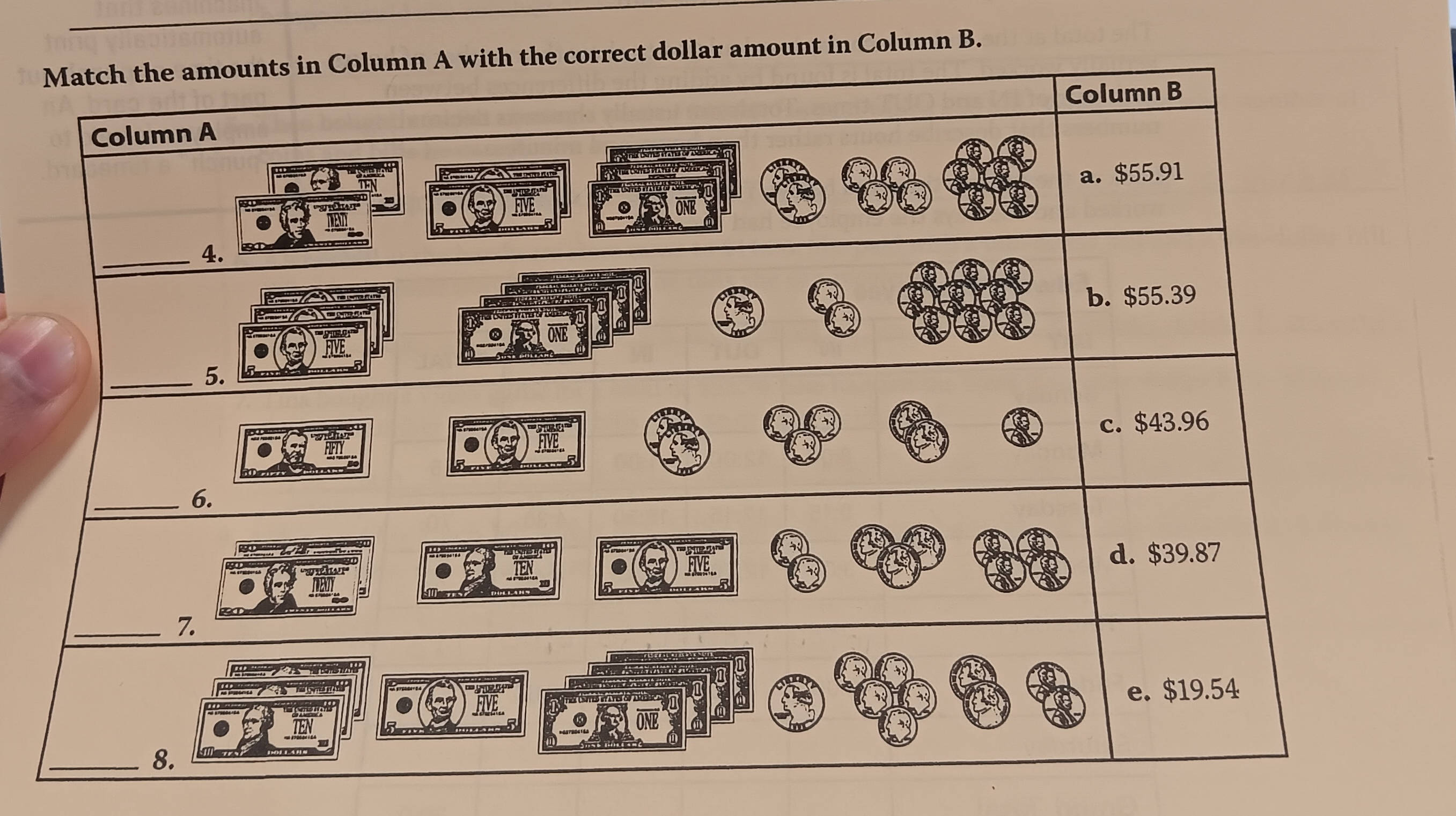 Match the amounts in Column A with the | StudyX