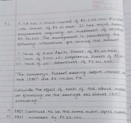 A Ltd has a share capital of Rs100000 | StudyX