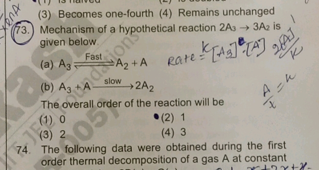 73 Mechanism of a hypothetical reaction 2A3 | StudyX