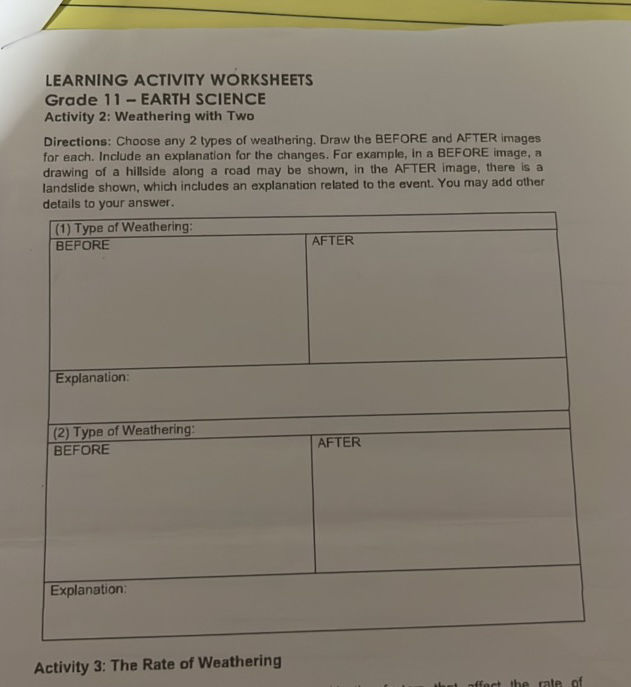 LEARNING ACTIVITY WORKSHEETS Grade 11- EARTH | StudyX