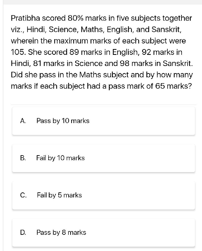 Pratibha scored 80 marks in five subjects | StudyX