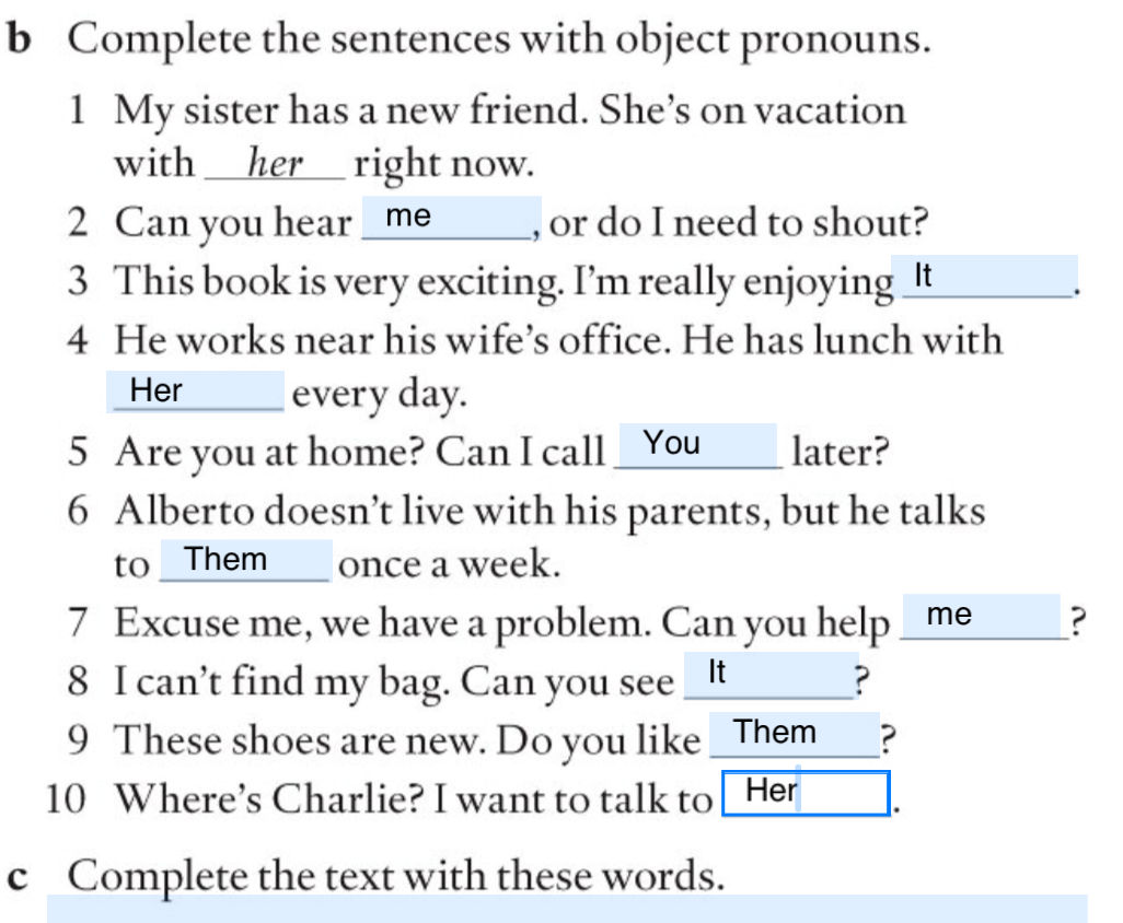 b Complete the sentences with object | StudyX