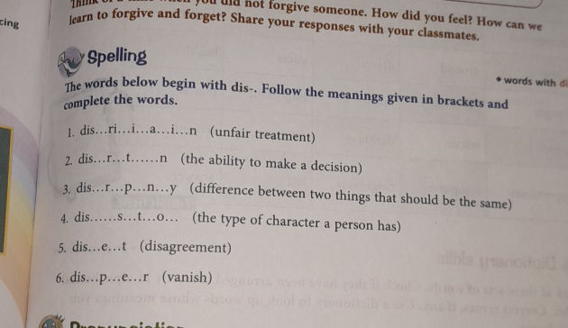 SpellingThe words below begin with dis- | StudyX