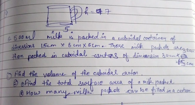 500ml milk is packed in a cuboidal | StudyX