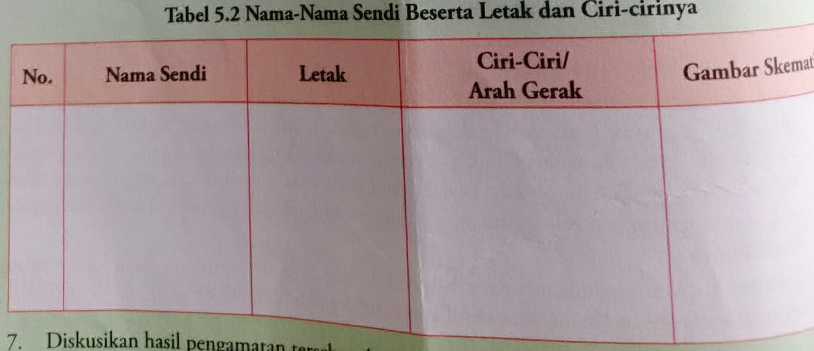 Tabel 52 Nama-Nama Sendi Beserta Letak dan | StudyX