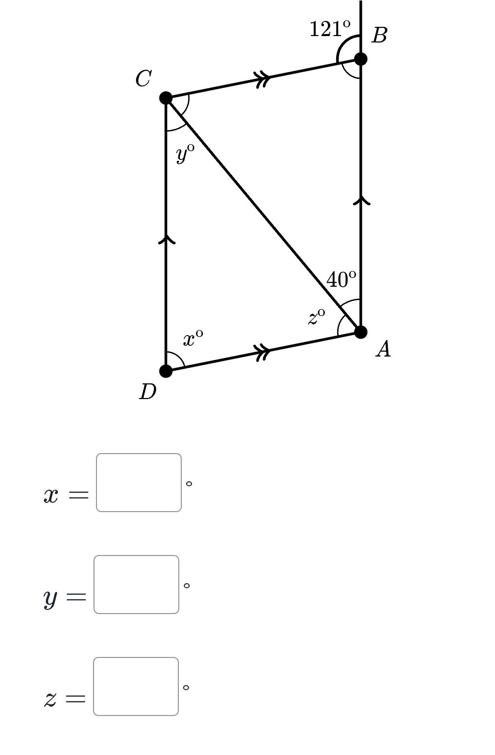 Find the values of x y and z in the given | StudyX