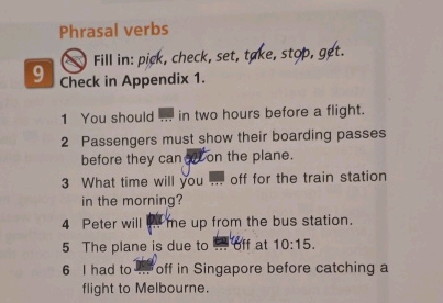 Phrasal verbs Fill in pick check set take | StudyX