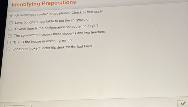 Identifying Prepositions Which sentences | StudyX