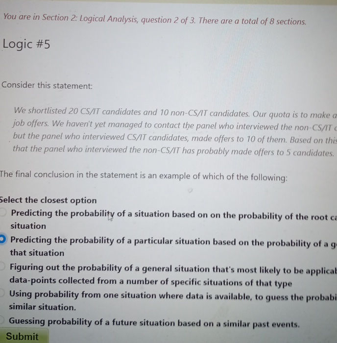 You are in Section 2 Logical Analysis | StudyX